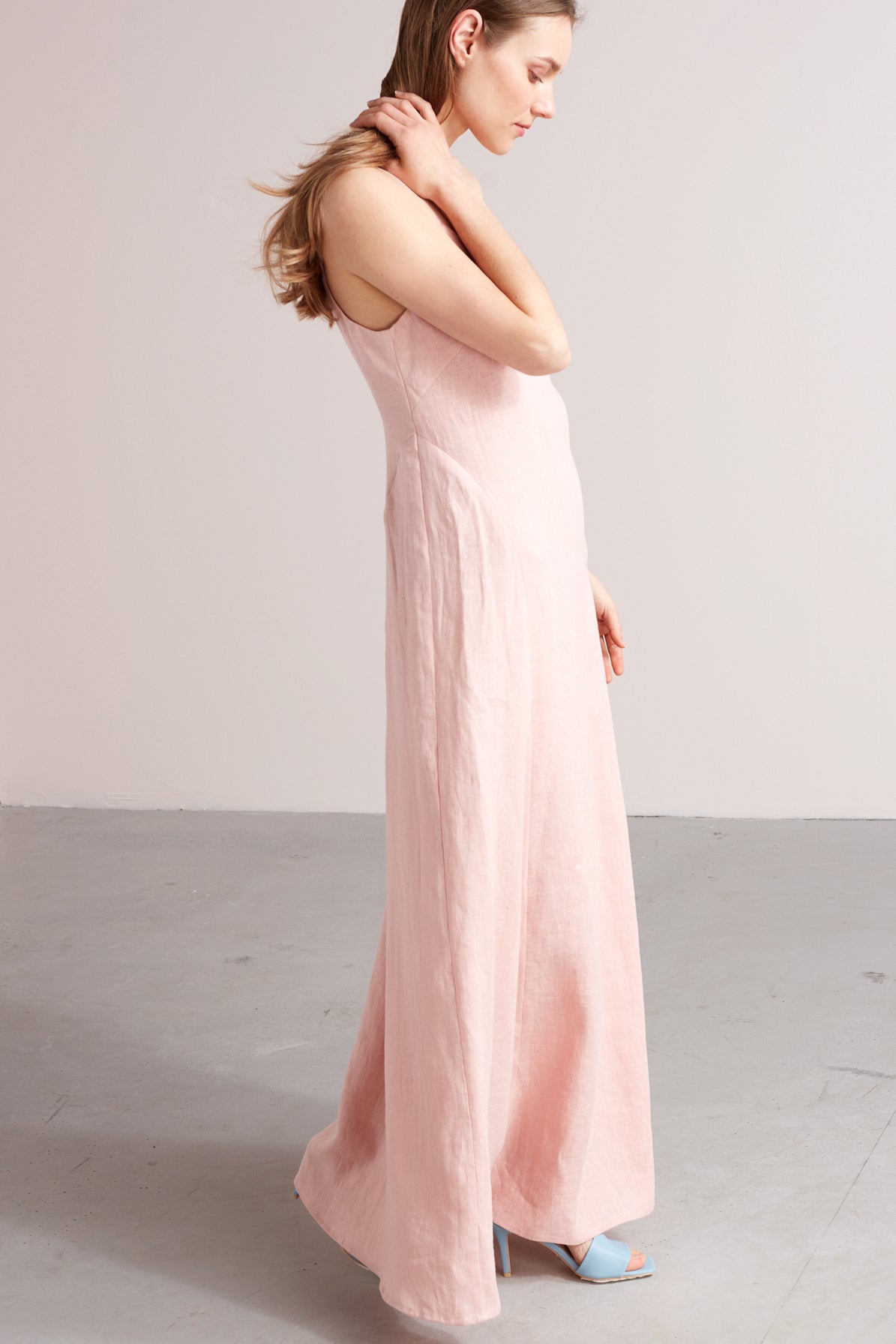 ELONA maxi linen summer dress in dusty pink – • unlined