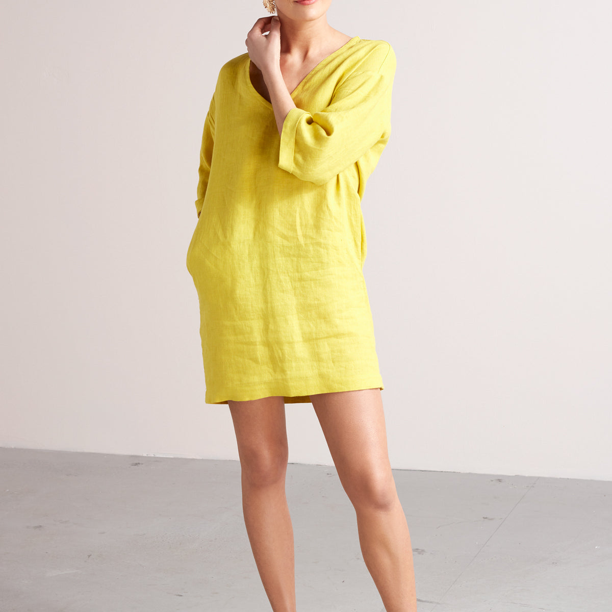 ELSA mini linen tunic dress in lemon yellow – • unlined