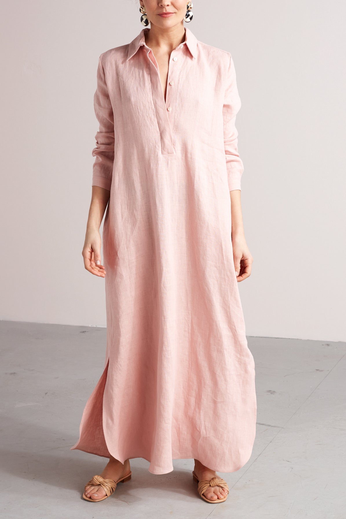 ZUMA A silhouette linen midi shirt dress in dusty pink – • unlined